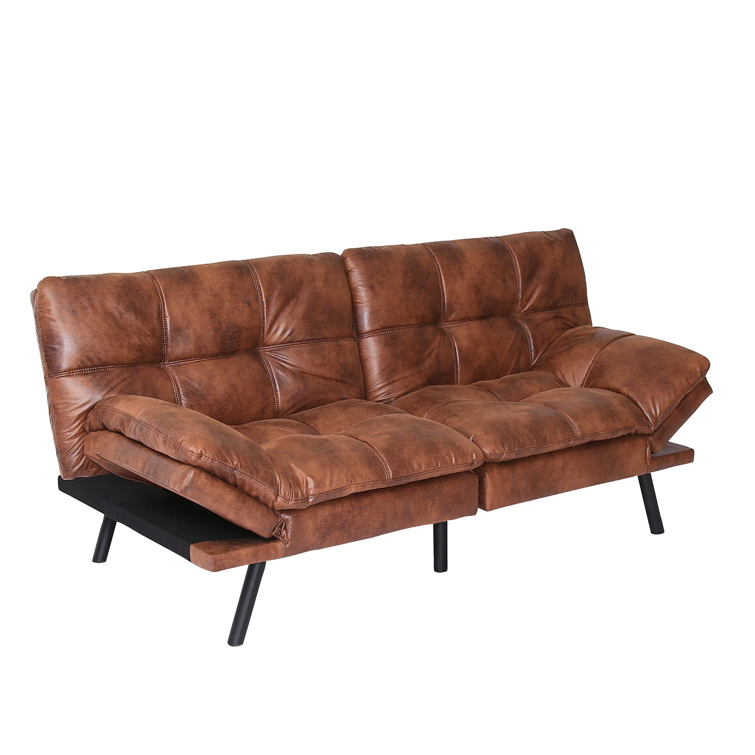 FIQHOME Modern PU Leather, Convertible Memory Foam Couch Bed,Futon Sets Daybed with Mattress Included,Folding Sleeper Sofa Love seat for Living Room&Bedroom Small Space,Brown