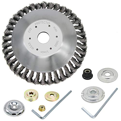 CZS 8 Inches Steel Wire Wheel Brush Weed Trimmer Head, Weed Brush Blade for Cutting Grass, Rust Removal, Deburring (2 Pack Different Adapter Kit Included)