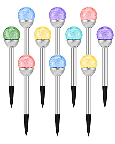 HYWGDLT 10 Pack Solar Lights Outdoor Garden, 7 Color Changing Solar Landscape Lights, Waterproof Cracked Glass Ball LED Solar Pathway Lights for Patio Garden Pathway Walkway Decoration.…