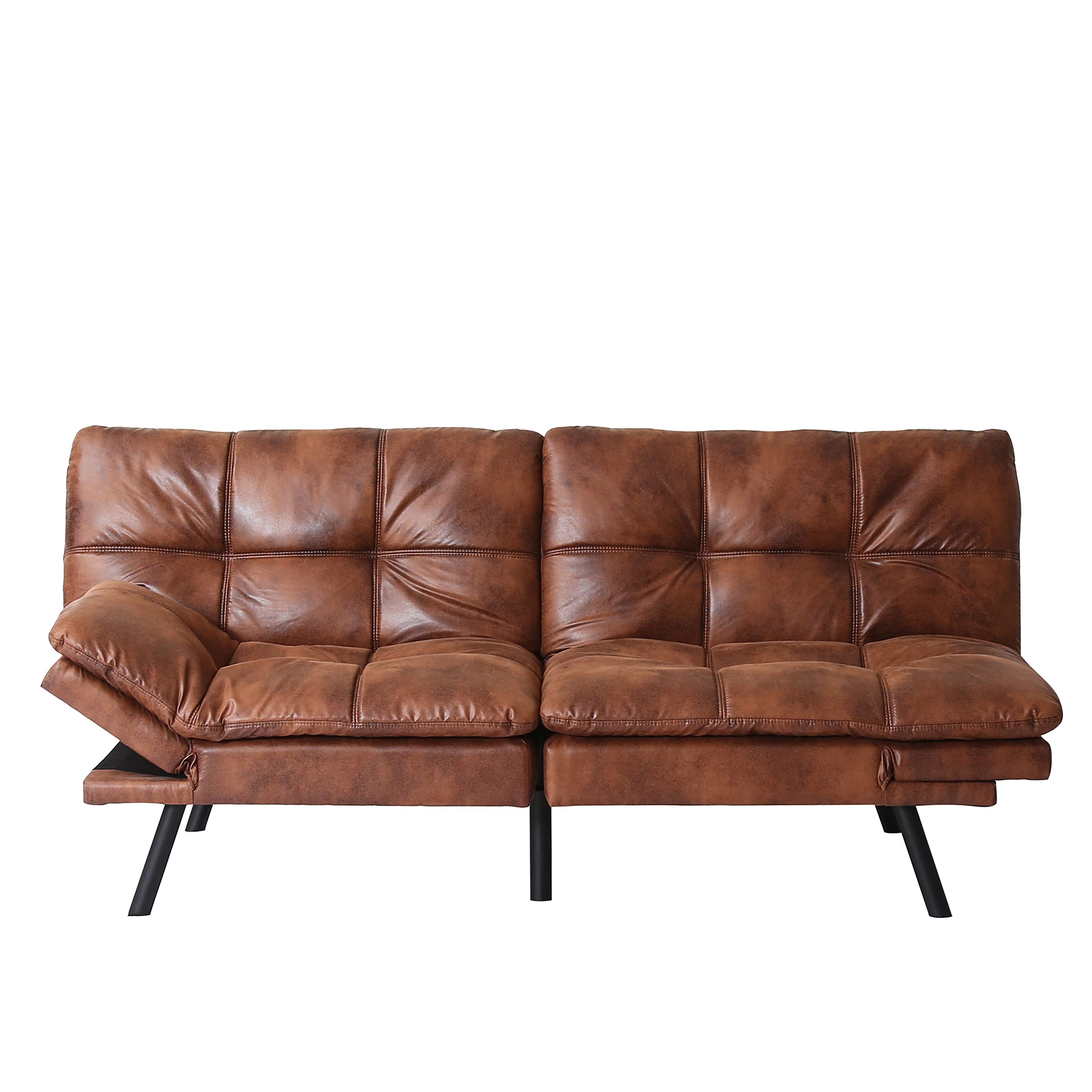 FIQHOME Modern PU Leather, Convertible Memory Foam Couch Bed,Futon Sets Daybed with Mattress Included,Folding Sleeper Sofa Love seat for Living Room&Bedroom Small Space,Brown
