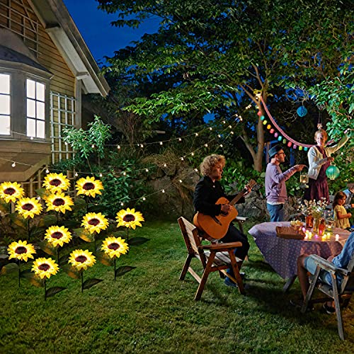 Solar Garden Lights, 2 Pack 20LED Outdoor Sunflower Lights Decorative Stake Light, 26'' Waterproof Flower Yard Lighting Lamp for Patio, Lawn, Porch, Backyard, Courtyard, Landscape, Terrace Decor
