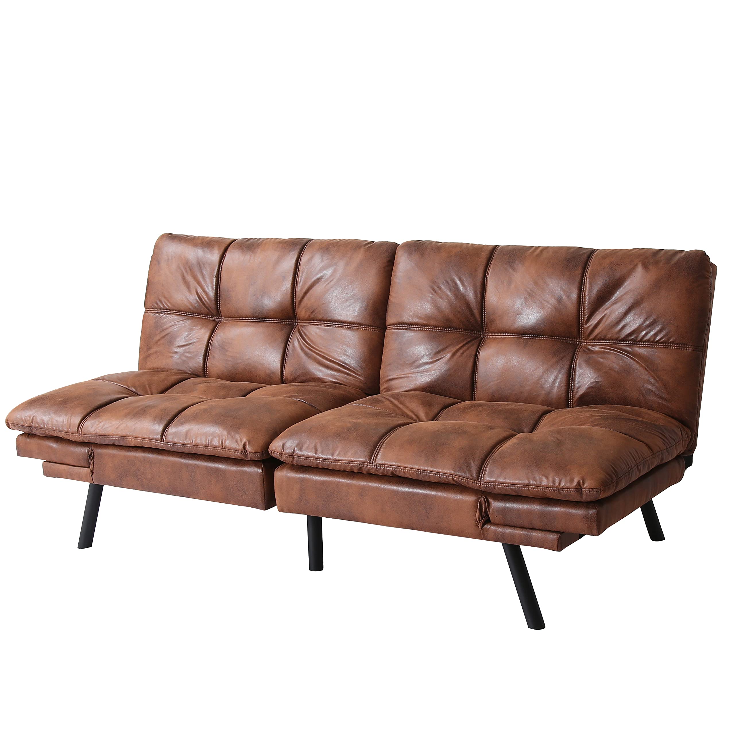 FIQHOME Modern PU Leather, Convertible Memory Foam Couch Bed,Futon Sets Daybed with Mattress Included,Folding Sleeper Sofa Love seat for Living Room&Bedroom Small Space,Brown