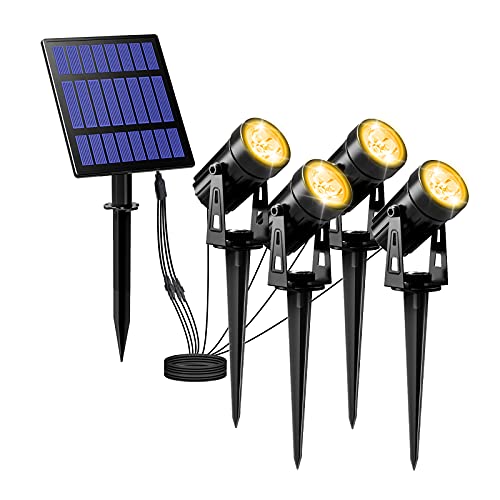 T-SUNUS Solar Garden Spotlight Outdoor, 4-in-1 Solar Spot Lights IP65 Waterproof 9.8ft Cable, 5W Separated Solar Panel, Auto On/Off for Tree Patio Yard Driveway Pathway Pool Area(Warm White 3000K)