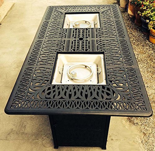 Bar Height fire Pit Dining Set 9 Piece cast Aluminum Patio Furniture Sunbrella Cushions