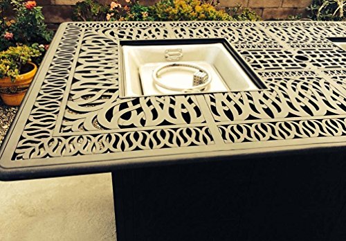 Bar Height fire Pit Dining Set 9 Piece cast Aluminum Patio Furniture Sunbrella Cushions