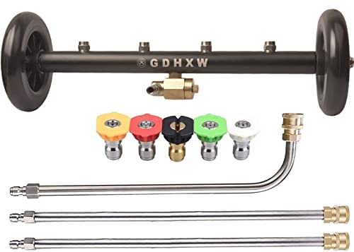 GDHXW Multipurpose Undercarriage Cleaner Surface Cleaner for Pressure Washer 4000 PSI 16 Inch Underbody Car Wash Water Broom with 3 Pieces Extension Wand 5 High Pressure Nozzle