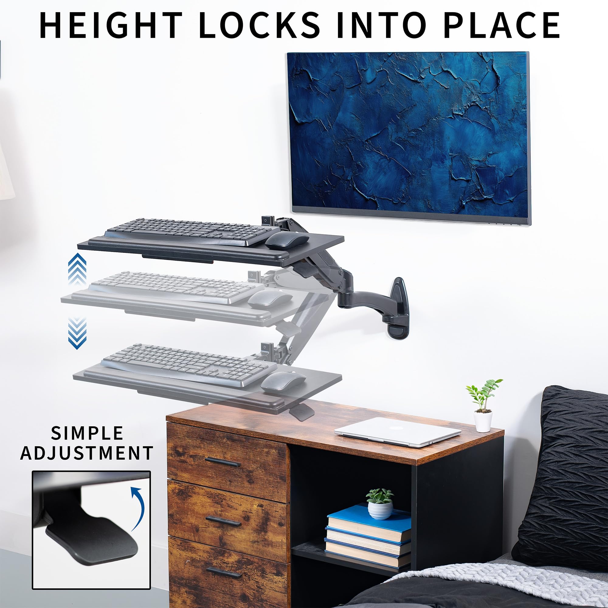 VIVO Sit-Stand 24 Inch Pneumatic Spring Keyboard and Mouse Tray Wall Mount, Counterbalance Height Adjustable Typing Platform, Ergonomic Tilt, Black, MOUNT-KB35B