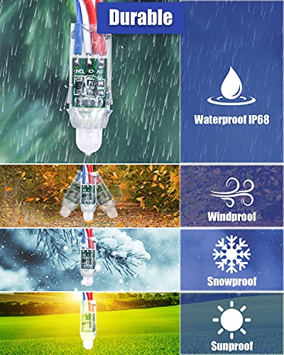 GMJYC DC 5V 50pcs WS2811 Pixels Christmas Lights Outdoor Individually Addressable IP68 Waterproof LED String Lights Diffused Digital RGB LED Lights Full Color 12mm, for Garden/Party/Advertising Signs