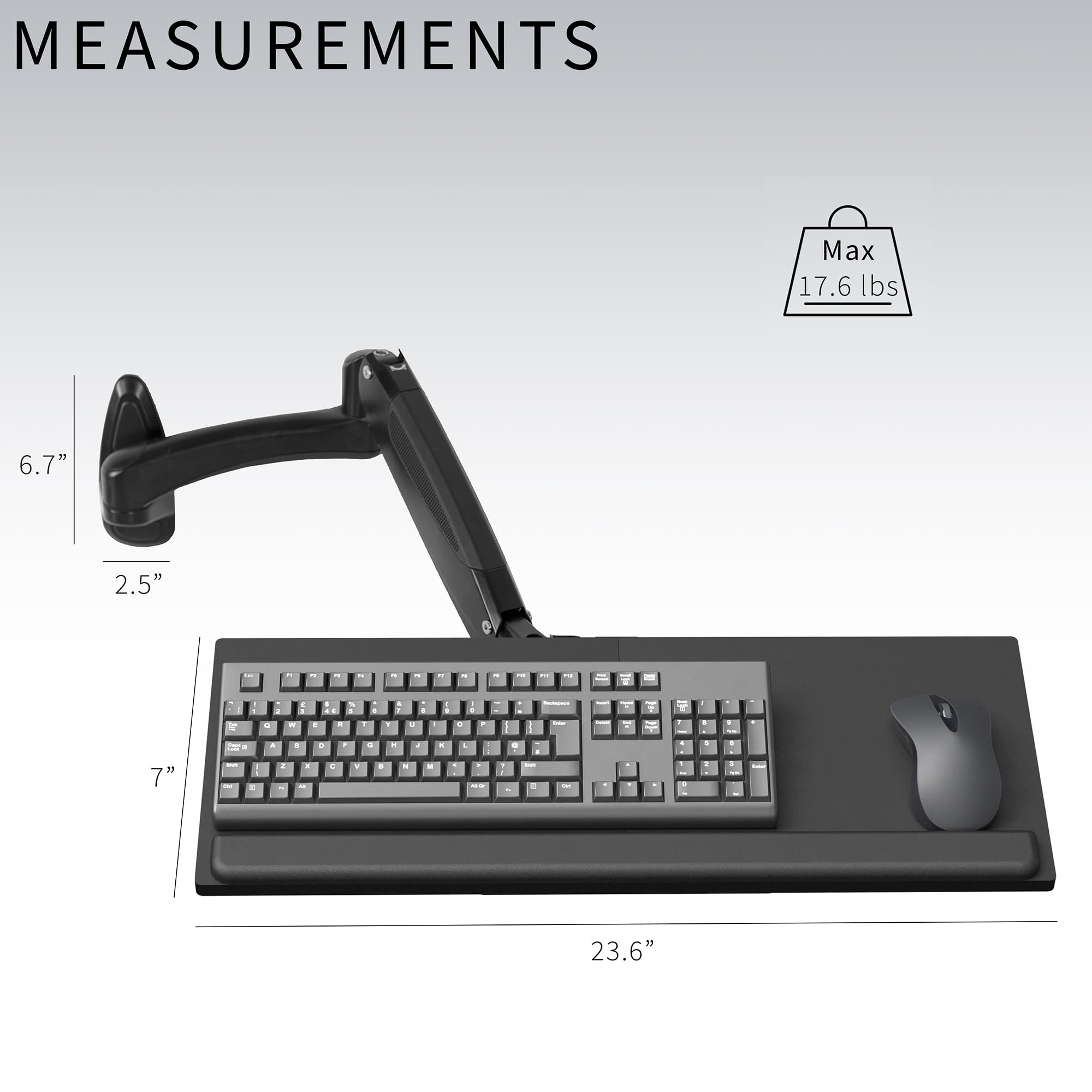 VIVO Sit-Stand 24 Inch Pneumatic Spring Keyboard and Mouse Tray Wall Mount, Counterbalance Height Adjustable Typing Platform, Ergonomic Tilt, Black, MOUNT-KB35B