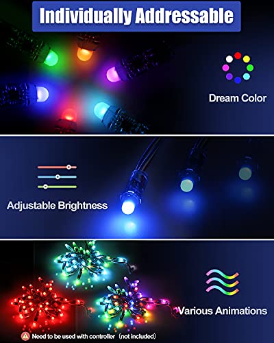 GMJYC DC 5V 50pcs WS2811 Pixels Christmas Lights Outdoor Individually Addressable IP68 Waterproof LED String Lights Diffused Digital RGB LED Lights Full Color 12mm, for Garden/Party/Advertising Signs