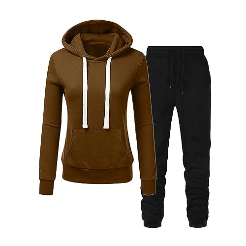 recent orders Women's 2023 Tredny Fall Color Block Hoodie Sweatshirt Matching Sweatpants Lounge Set Workout Athletic Tracksuits black and white sweater Coffee M