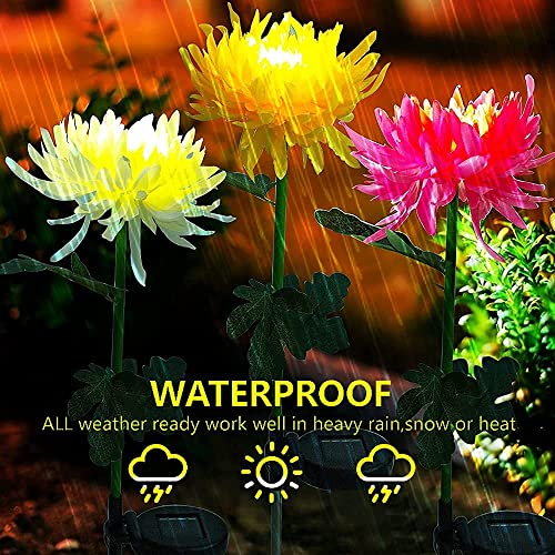 Emptystar Solar Light - Chrysanthemum Solar Light Outdoor Waterproof Artificial Flowers Solar Lights Garden Decoration Lamp Solar Powered with Metal Pole for Garden Yard, White