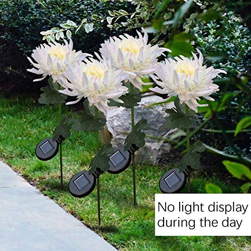 Emptystar Solar Light - Chrysanthemum Solar Light Outdoor Waterproof Artificial Flowers Solar Lights Garden Decoration Lamp Solar Powered with Metal Pole for Garden Yard, White
