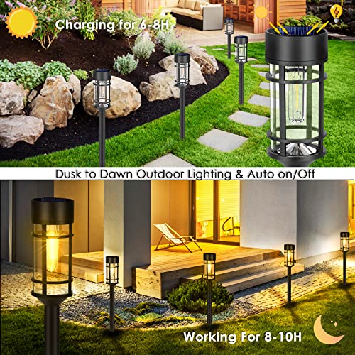 Mancra 8 Pack Solar Pathway Lights, IP 65 Waterproof Glass Stainless Steel Solar Outdoor Lights, Updated LED Tungsten Filament Bulb Solar Garden Lights for Yard, Lawn, Walkway, Driveway, 3000K