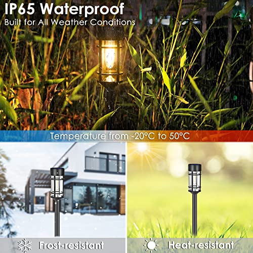 Mancra 8 Pack Solar Pathway Lights, IP 65 Waterproof Glass Stainless Steel Solar Outdoor Lights, Updated LED Tungsten Filament Bulb Solar Garden Lights for Yard, Lawn, Walkway, Driveway, 3000K