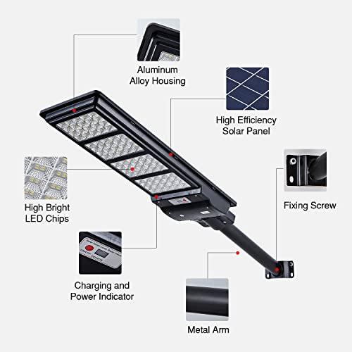 Vikrami 800W Solar Street Lights Outdoor Waterproof 80000LM, Dusk to Dawn, with Motion Sensor and Remote Control, Suitable for courtyards, Gardens, Streets, Garage, etc. Wall or Pole Mount