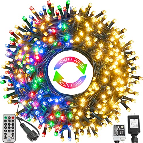 Christmas Lights Outdoor - Christmas Tree Lights - 180FT 500 LED with 11 Modes, Warm White and Multi & Color Christmas Light String, Waterproof and Connectable, for Xmas Tree Decorations Garden Party