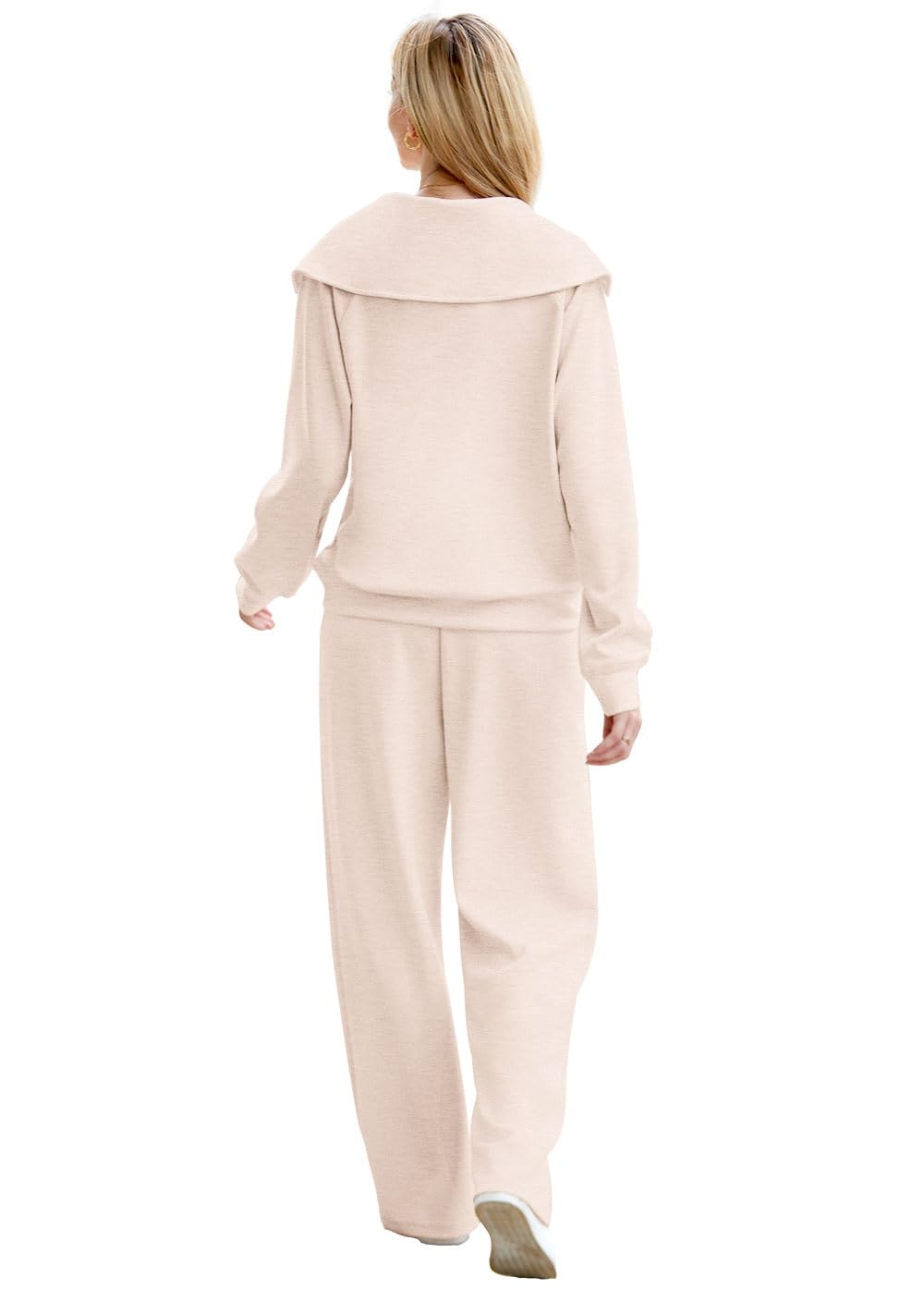 XIEERDUO Lounge Set For Women 2024 Winter Zip Up Sweatshirt And Wide Leg Sweatpant Apricot M