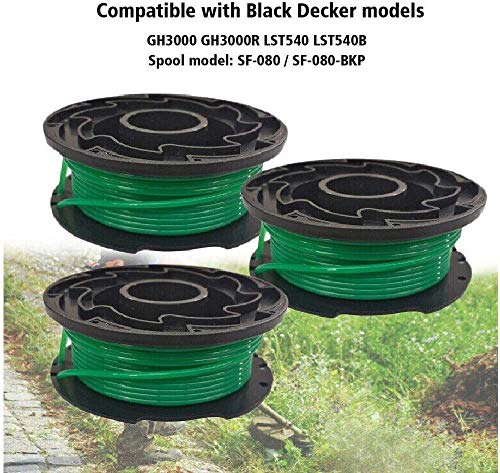 SF-080 Replacement Spool,GH3000 Trimmer Spools, Auto Feed Replacement Spools,20-Foot, 0.08-Inch, Auto Feed,Compatible with Black and Decker Weed Eater LST540 LST540B SF-080-BKP String Trimmer- 7 Pack