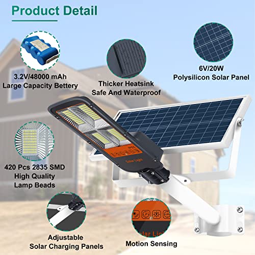 Gebosun 300W LED Solar Street Light Outdoor Solar Flood lamp 6000K Dusk to Dawn with Remote Control Security Waterproof Motion Sensor for Parking Lot, Garden, Warehouse,Pathway, Yard