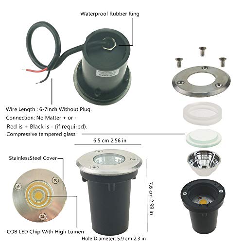 ZSGoes 6 Pack 3W Warm White LED Well In Ground Landscape Lights IP67 Waterproof for Outdoor Lighting, Garden, Yard, Patio, Driveway, Deck, Step, Pathway, Low Voltage 12V 24V DC AC