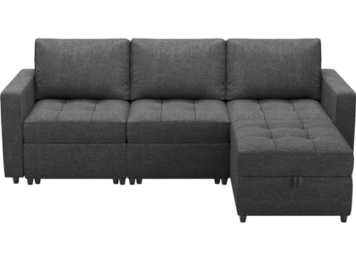 Belffin Modular Sectional Sofa Couch Set with Ottoman Morden Fabric Convertible Pull Out Couch with Reversible Chaise and Storage Drawers 3-Seat Sofa Sectionals L Shape Couch for Apartment Black Grey
