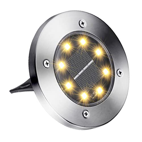 Brizled Solar Ground Lights Outdoor, 1 PCS 8 LED Flat Solar Lights, Solar Disk Lights Waterproof, Solar Disc Lights Inground Lights for Outside Pathway Walkway Driveway Garden Landscaping, Warm White