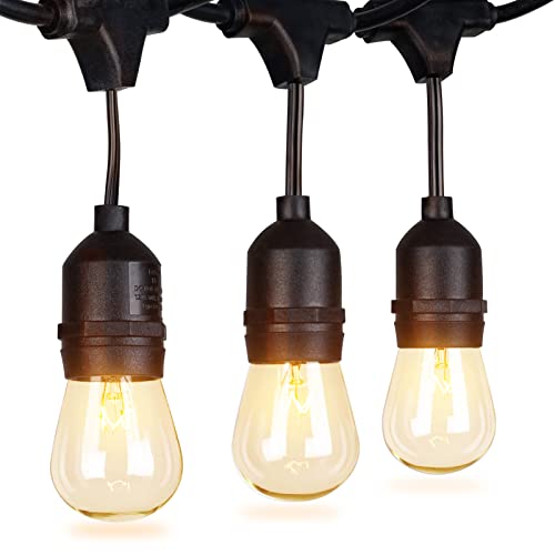 Amico 49FT Outdoor String Lights Commercial Grade Waterproof Dimmable Patio Light String 11W Incandescent Dimmable Edison Bulbs UL Listed Heavy-Duty Decorative Yard Garden Bistro Market Café