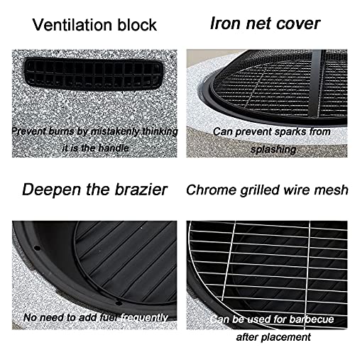 LEAYAN Garden Fire Pit Grill Bowl Grill Barbecue Rack Fire Pit Outdoor Wood Burning fire Pit, Villa Courtyard Imitation Marble Garden fire Pit, Picnic Barbecue Grill