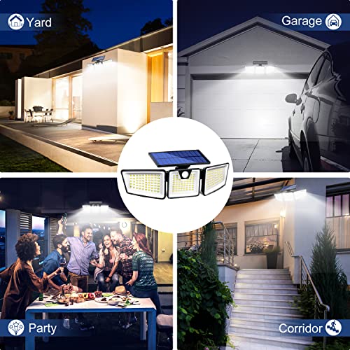 sparks fly Solar Motion Sensor Outdoor Lights, 3 Heads Security Lights Solar Powered, 3000LM Solar Lights, 180 LED Flood Lights Spotlight 270° Rotatable IP65 Waterproof for Yard Patio Garden Pathway