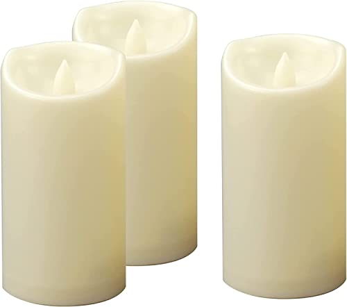 2WDECOR Outdoor Battery Operated Flameless Candles with Cycling Timer, Realistic Flickering Plastic Fake Electric LED Pillar Lights for Garden Wedding Party Halloween Christmas Decor 3x5 Inches 3-Pack