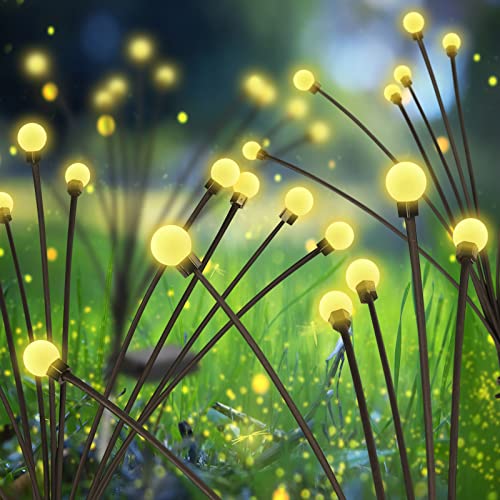 undreem Solar Garden Lights Outdoor,Upgraded Solar Firefly Lights 4 Pack Waterproof Bright Warm White Pathway Decorative for Yard Patio Landscape Driveway Decor