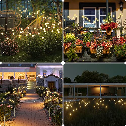 undreem Solar Garden Lights Outdoor,Upgraded Solar Firefly Lights 4 Pack Waterproof Bright Warm White Pathway Decorative for Yard Patio Landscape Driveway Decor