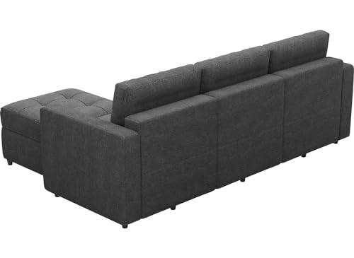 Belffin Modular Sectional Sofa Couch Set with Ottoman Morden Fabric Convertible Pull Out Couch with Reversible Chaise and Storage Drawers 3-Seat Sofa Sectionals L Shape Couch for Apartment Black Grey