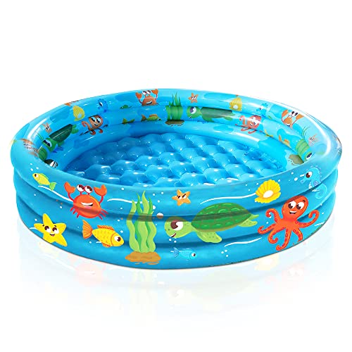 JAMBO Kiddie Pool with Inflatable Bottom | 48" x 12" Sea Friends Inflatable Kiddie Pool for Kids and Toddlers | Doubles as a Ball Pit & Dog Pool | Great Splash Pool Backyard Water Toys