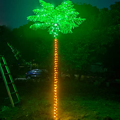 Palm Trees for Outside Patio Decor, 7FT 250 LED Lighting Artificial Palm Tree with Coconuts, Outdoor Pool Tropical Decorations for Home Party Hawaiian Jungle Christmas Nativity Beach Garden Park
