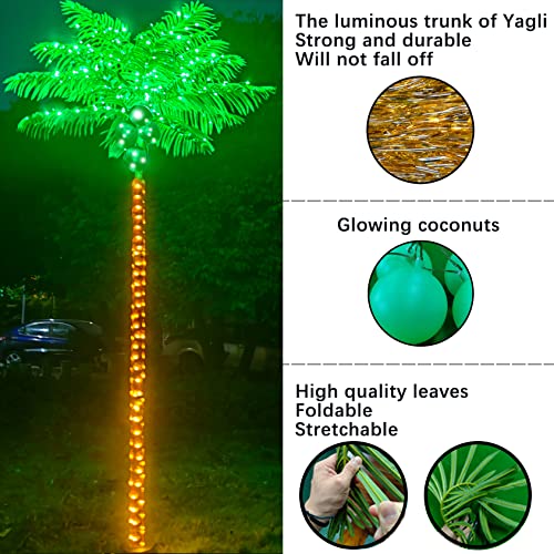 Palm Trees for Outside Patio Decor, 7FT 250 LED Lighting Artificial Palm Tree with Coconuts, Outdoor Pool Tropical Decorations for Home Party Hawaiian Jungle Christmas Nativity Beach Garden Park