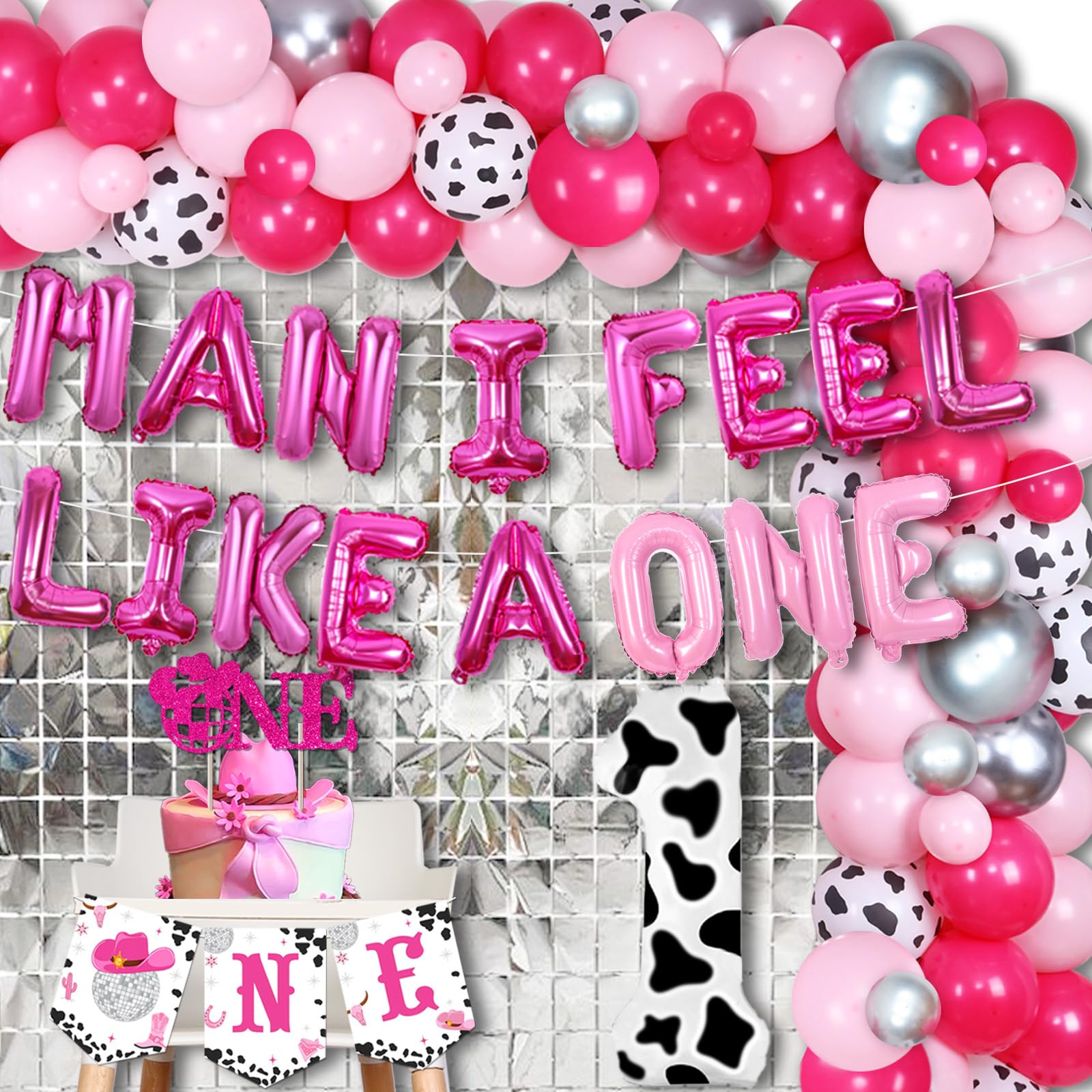 Wonmelody Western Cowgirl 1st Birthday Decorations Disco Man I Feel Like I'M One Birthday Decor Disco Cowgirl 1st Birthday Garland Kit High Chair Banner Curtains Cake Topper for My First Rodeo Party