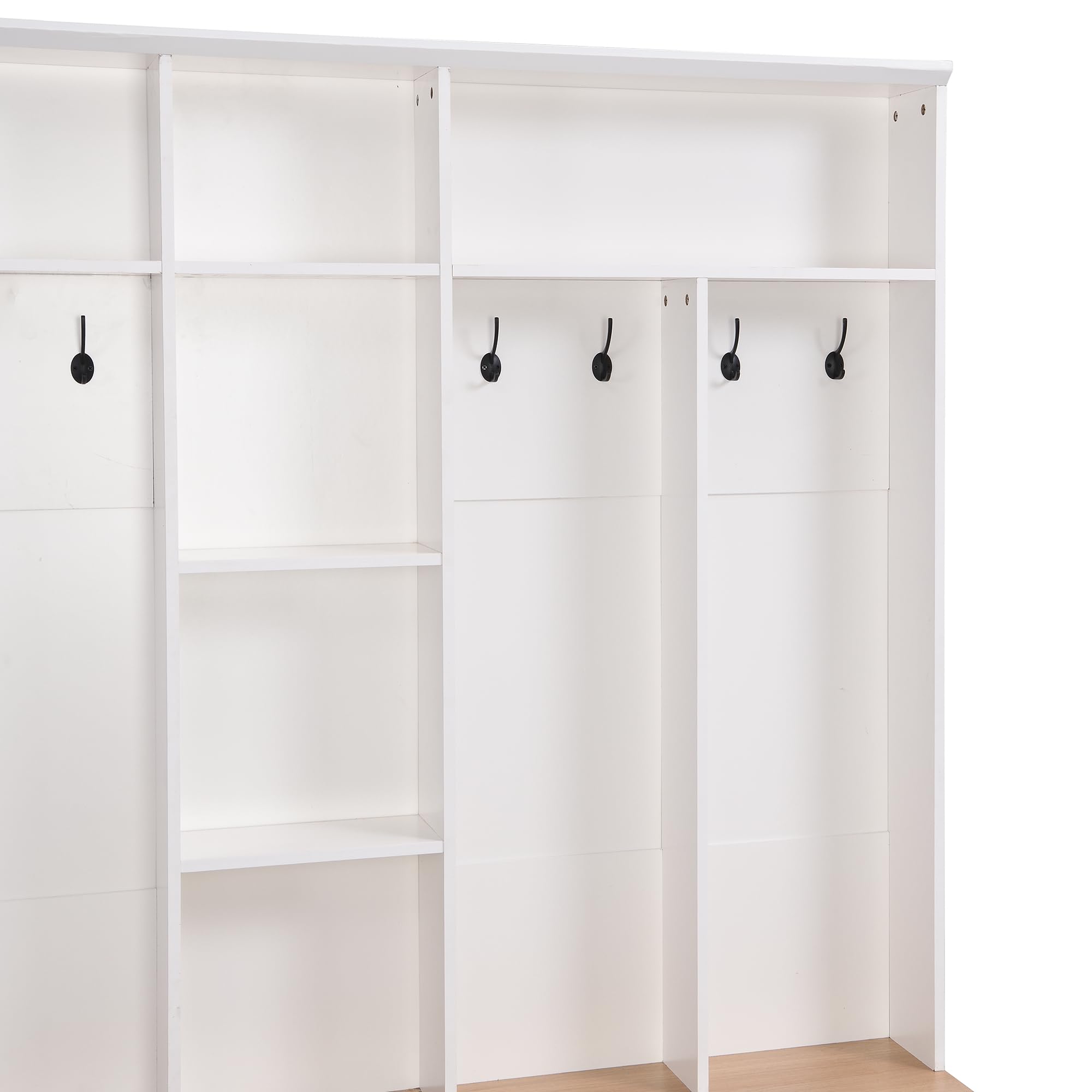 Wide Design Hall Tree with Storage Bench,Modern Style 4-in-1 Multiple Functions Hallway Coat Rack with 8 Hooks and Cube Storage & Shelves for Entryways, Mudroom(White)