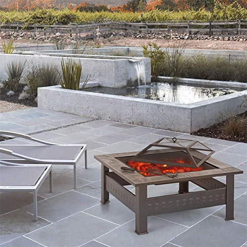 LEAYAN Garden Fire Pit Grill Bowl Grill Barbecue Rack Outdoor Fire Pit Table, Multifunctional Garden Terrace Fire Bowl with Stainless Steel Grill and Log Poker, for Outdoor Patio Fire Pits