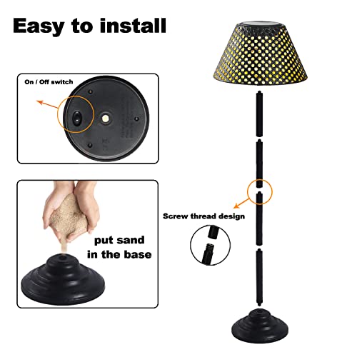 Newinhome Metal Solar Lamp Outdoor Patio,Waterproof Solar Floor Lights, Big Decorative Lantern for Deck Lawn Yard Garden Pool Pathway(Black)