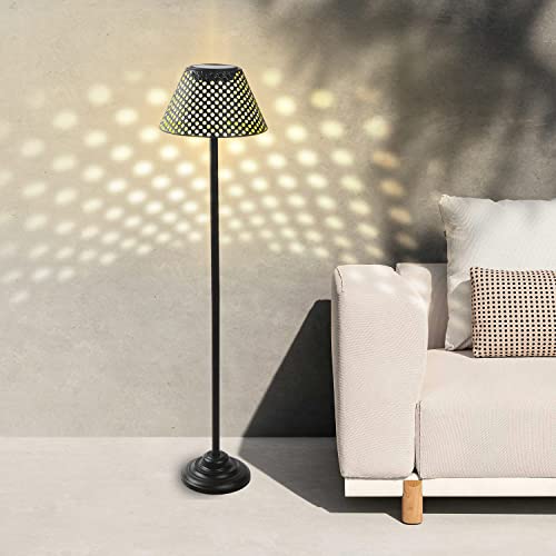 Newinhome Metal Solar Lamp Outdoor Patio,Waterproof Solar Floor Lights, Big Decorative Lantern for Deck Lawn Yard Garden Pool Pathway(Black)