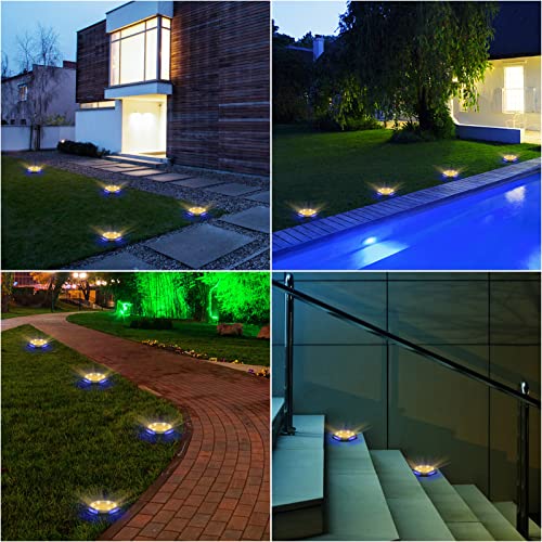AsperX Solar Ground Lights, 8 Packs, IP65 Waterproof LED In-Ground Lights, Solar Outdoor Patio Lights, Disk Landscape Lights for Pathway, Yard, Garden, Deck, Driveway Lawn (Warm White+Blue)
