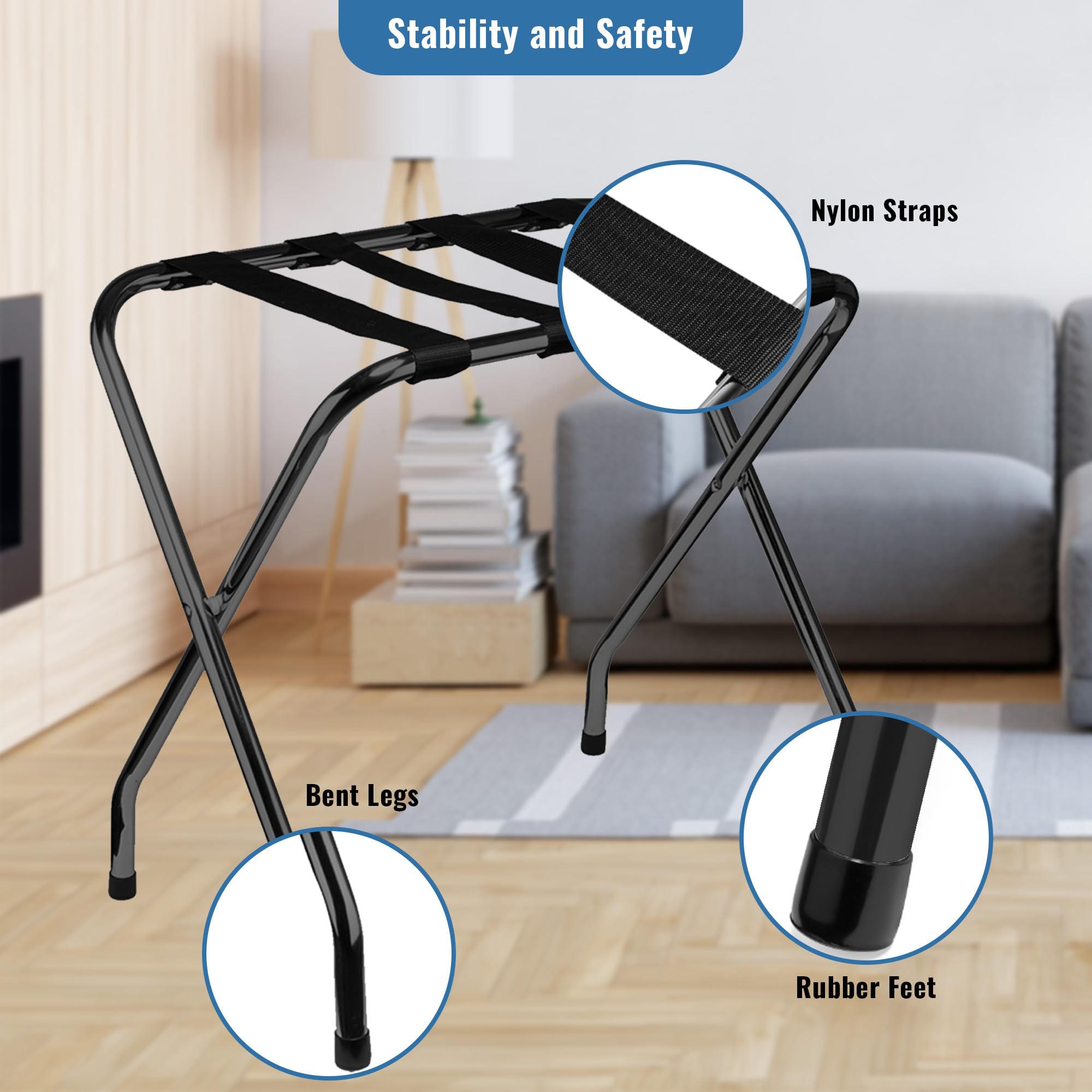 USTECH Luggage Rack-Single Tier, Black, Fully Asssembled, Folable Rack for Guest Room (Pack of 2)