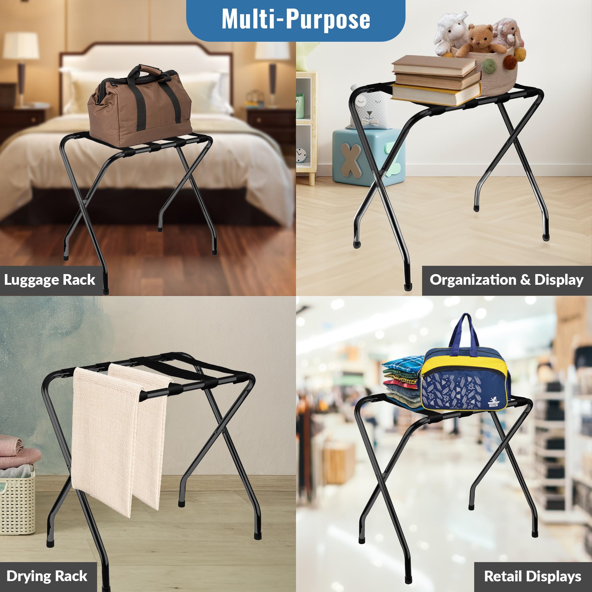 USTECH Luggage Rack-Single Tier, Black, Fully Asssembled, Folable Rack for Guest Room (Pack of 2)