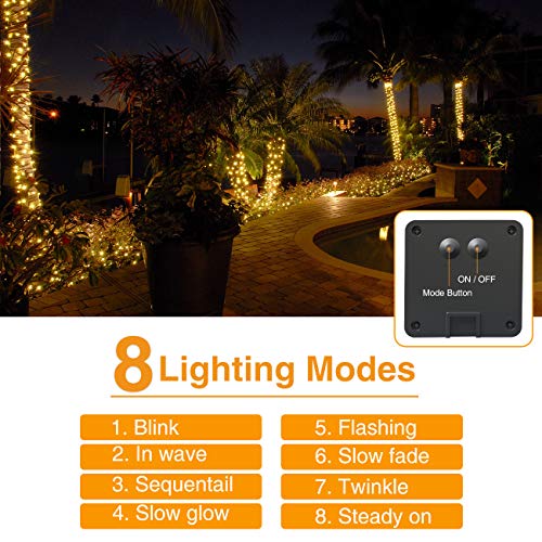 Solar String Lights Outdoor, 2Pack 240LED Total Solar Powered Fairy Lights 8 Modes Garden Copper Wire Waterproof Decoration Lighting for Tree Patio Christmas Camping Wedding Party(Warm White)