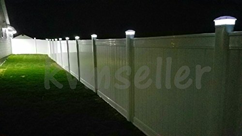 Square Solar LED Light Post Deck Cap 4x4 PVC Fence Style Outdoor Garden Light Landscape Lamp Lawn Vinyl Wood (Black - 2 Pack)