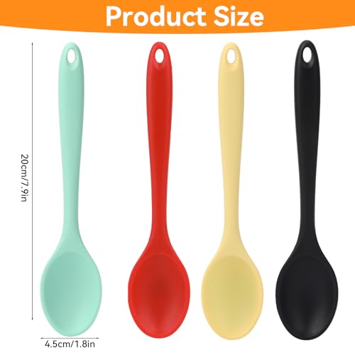 KALIONE 4 Packs Silicone Mixing Spoon, Multicolor Cooking Spoons, Heat Resistant Basting Spoons, Silicone Utensil spoons for Cooking, Nonstick Stirring Cooking Spoons Tools Set for Kitchen Cooking