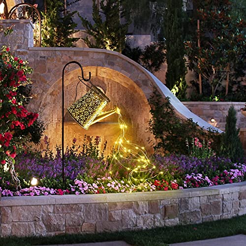 ASDFG Solar Watering Can Lights Waterproof Garden Decorations - Outdoor Large Fairy Lartern Hanging Retro Metal Kettle Light Star Art Decorative Lamp for Walkway Table Patio Lawn with Bracket