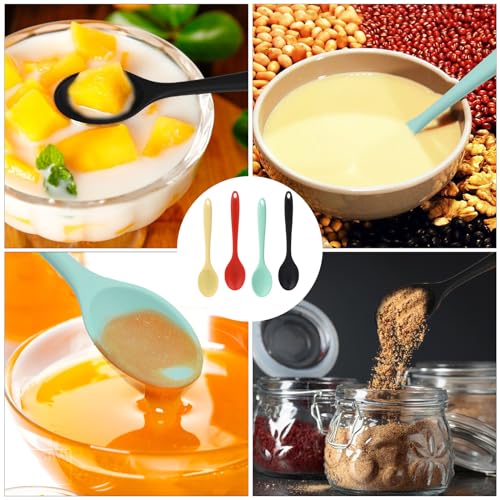 KALIONE 4 Packs Silicone Mixing Spoon, Multicolor Cooking Spoons, Heat Resistant Basting Spoons, Silicone Utensil spoons for Cooking, Nonstick Stirring Cooking Spoons Tools Set for Kitchen Cooking